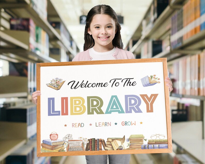 Welcome Library School Sign Printable School Library Poster - Etsy