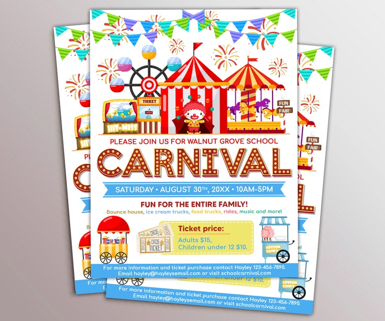 Editable School Carnival Flyer, Circus Party Invitation, School Church ...