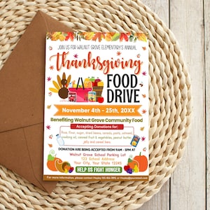 Editable Thanksgiving Food Drive Flyer, Fall Food Drive Flyer, Autumn ...