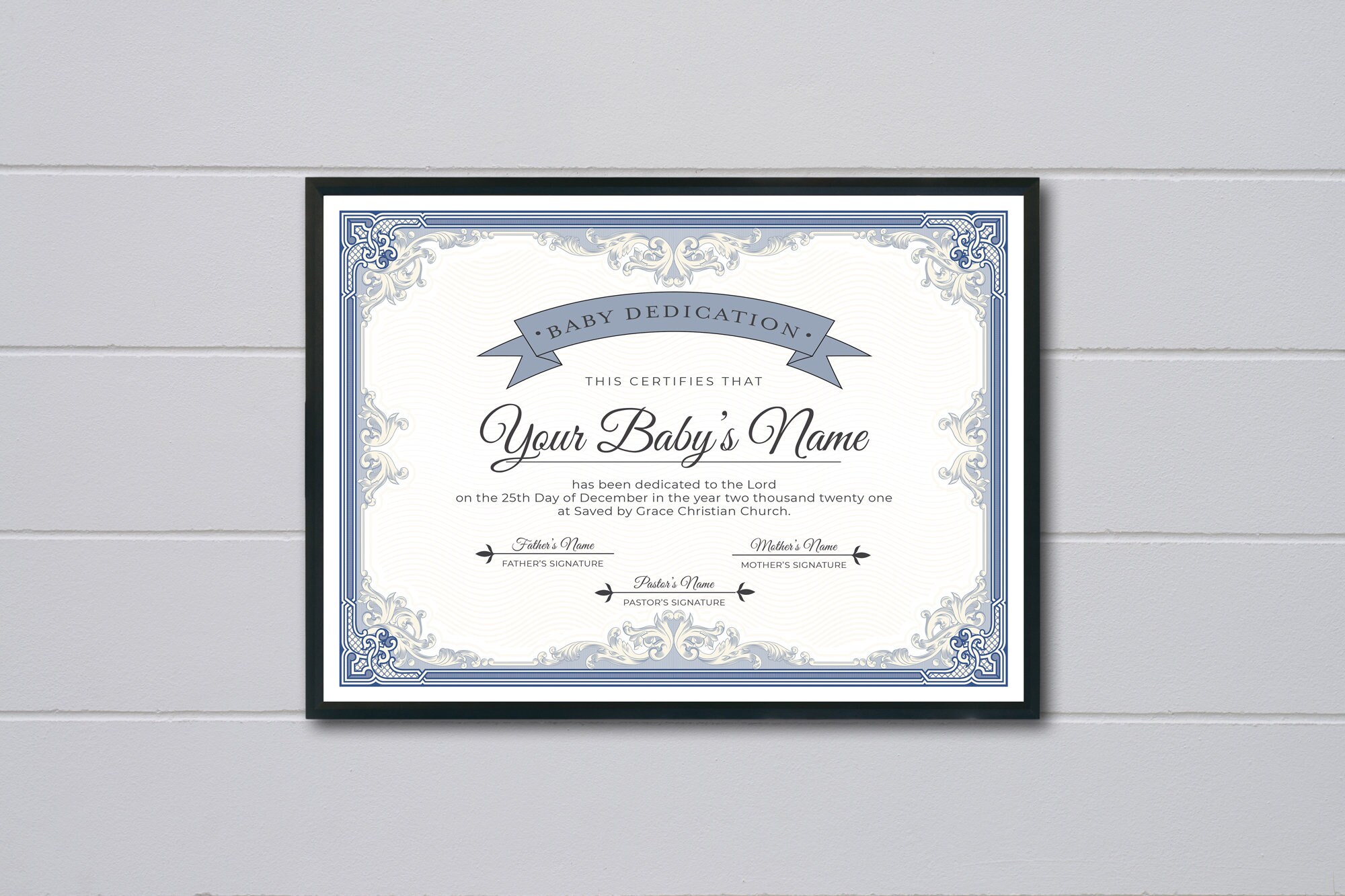 Blue Baby Dedication Certificate, Editable Baby Christening Dedication ...