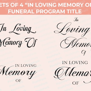 Sets of 4 in Loving Memory Funeral Program Titles, Pre-made Transparent ...