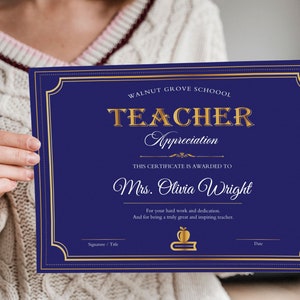 Editable Teacher Appreciation Certificate Blue, Appreciation Week ...