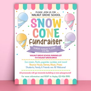 Editable Snow Cone Fundraiser Flyer, PTO PTA School Flyer, School ...