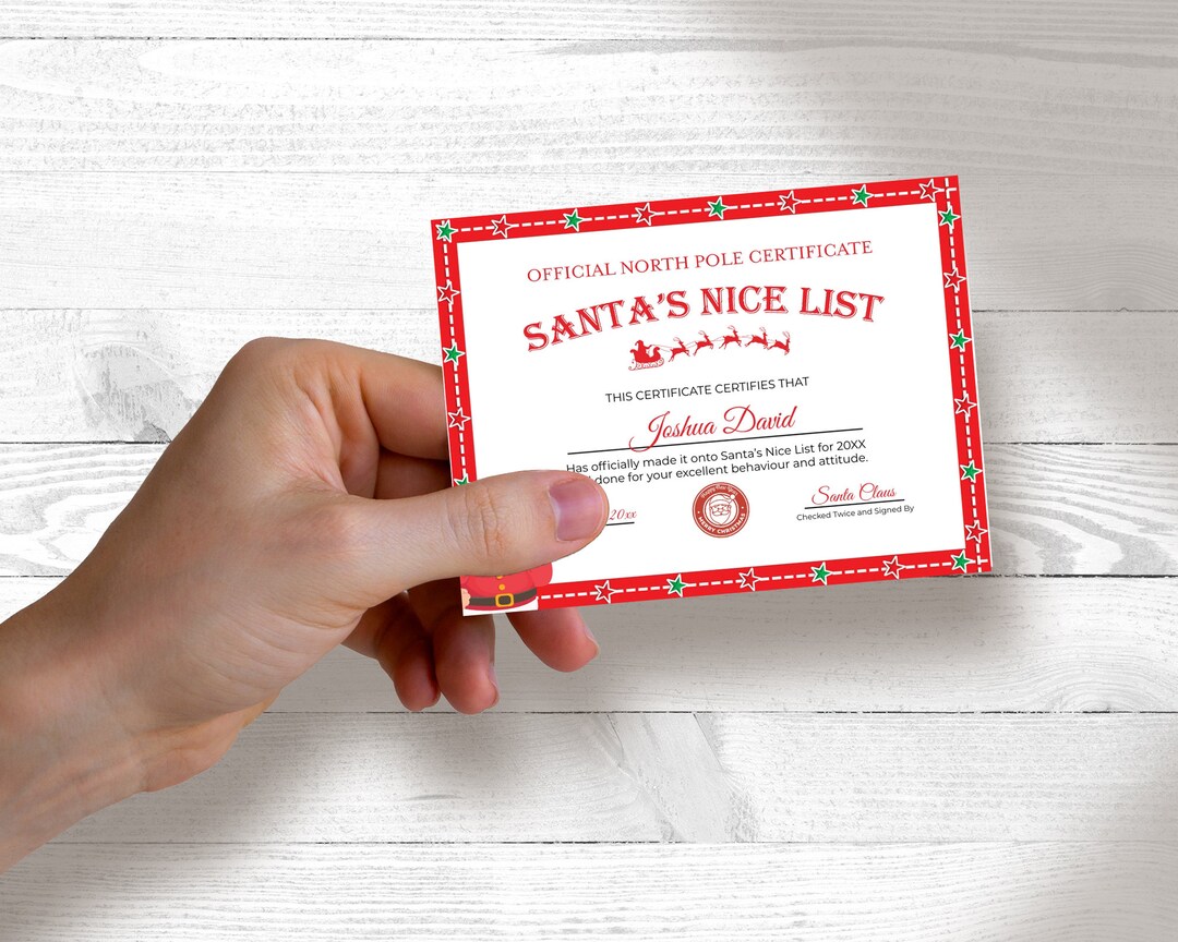 Editable Mini Nice List Certificate From Santa, Santa Certificate, Cute ...