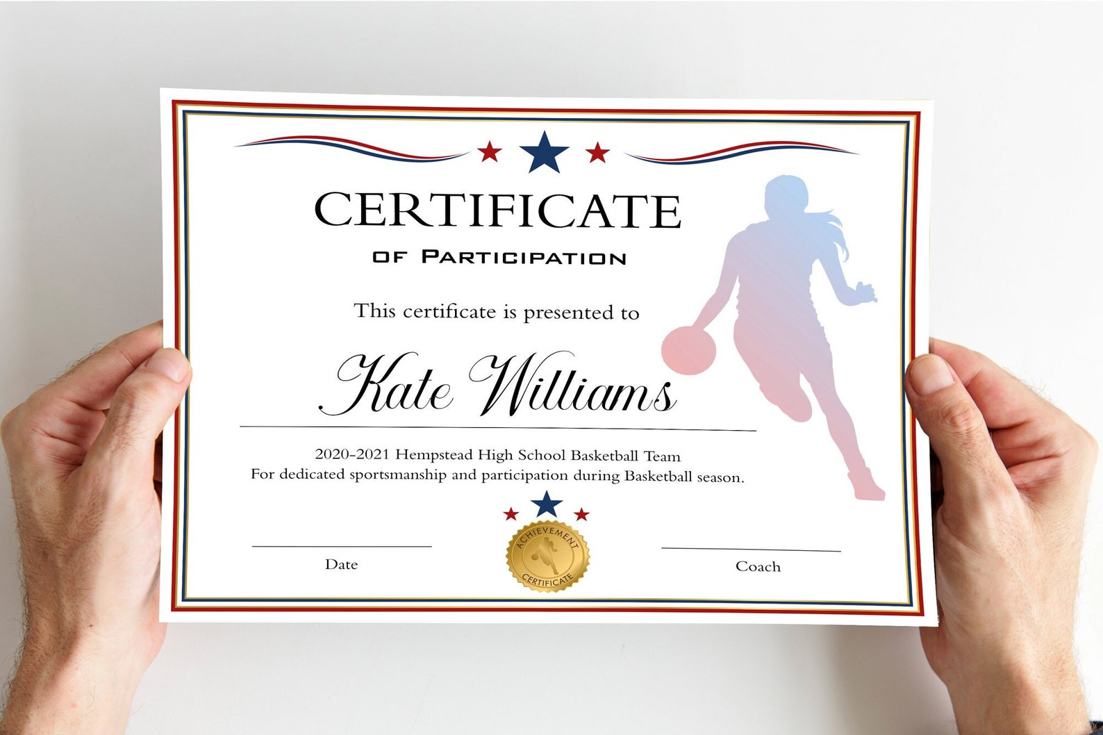 Editable Girl's Basketball Certificate Template Red White - Etsy