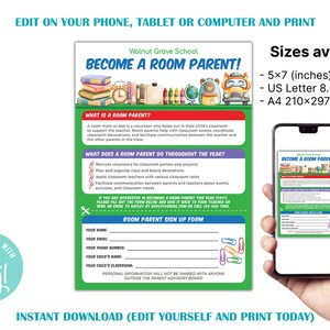 Room Parent Form Flyer, Editable PTA Forms Template, PTA Membership ...