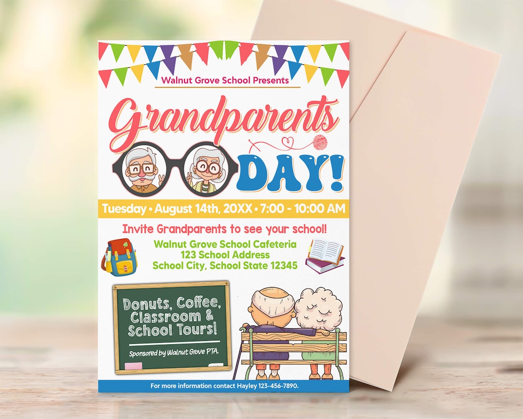 Grandparents Day Flyer Template, Editable Family School Invite ...