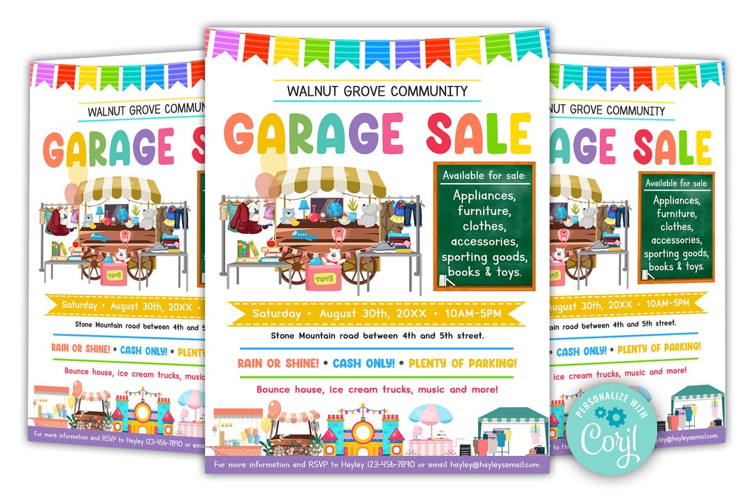 EDITABLE Garage Sale Flyer Template, Neighborhood Yard Sale Template ...