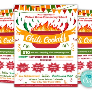 Editable Chili Cookoff Fundraiser Flyer Template, PTA PTO School Church ...