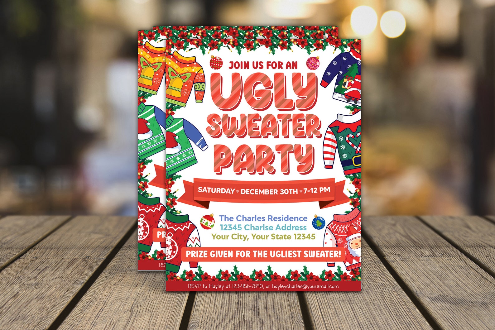 Colorful Ugly Sweater Party Invitation Template, Editable Ugly Sweater ...