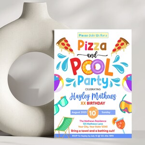 Editable Pizza and Pool Party Invitation, End of School Party, Summer ...