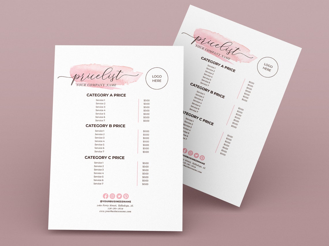 Editable Price List Flyer, Minimalist Price Template With Pink Brush ...