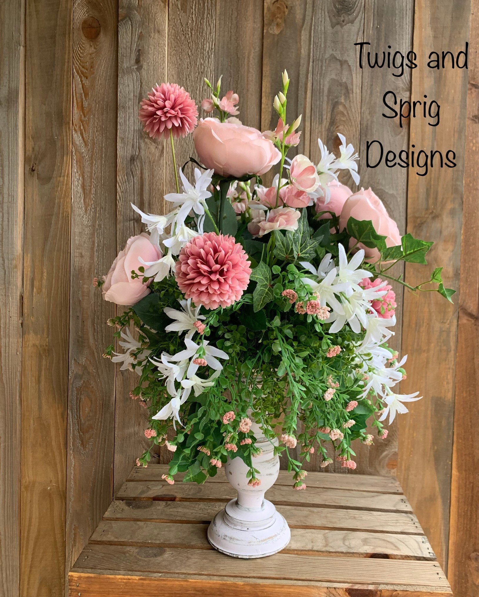 Floral Candlestick Arrangement Cottage Style Centerpiece - Etsy