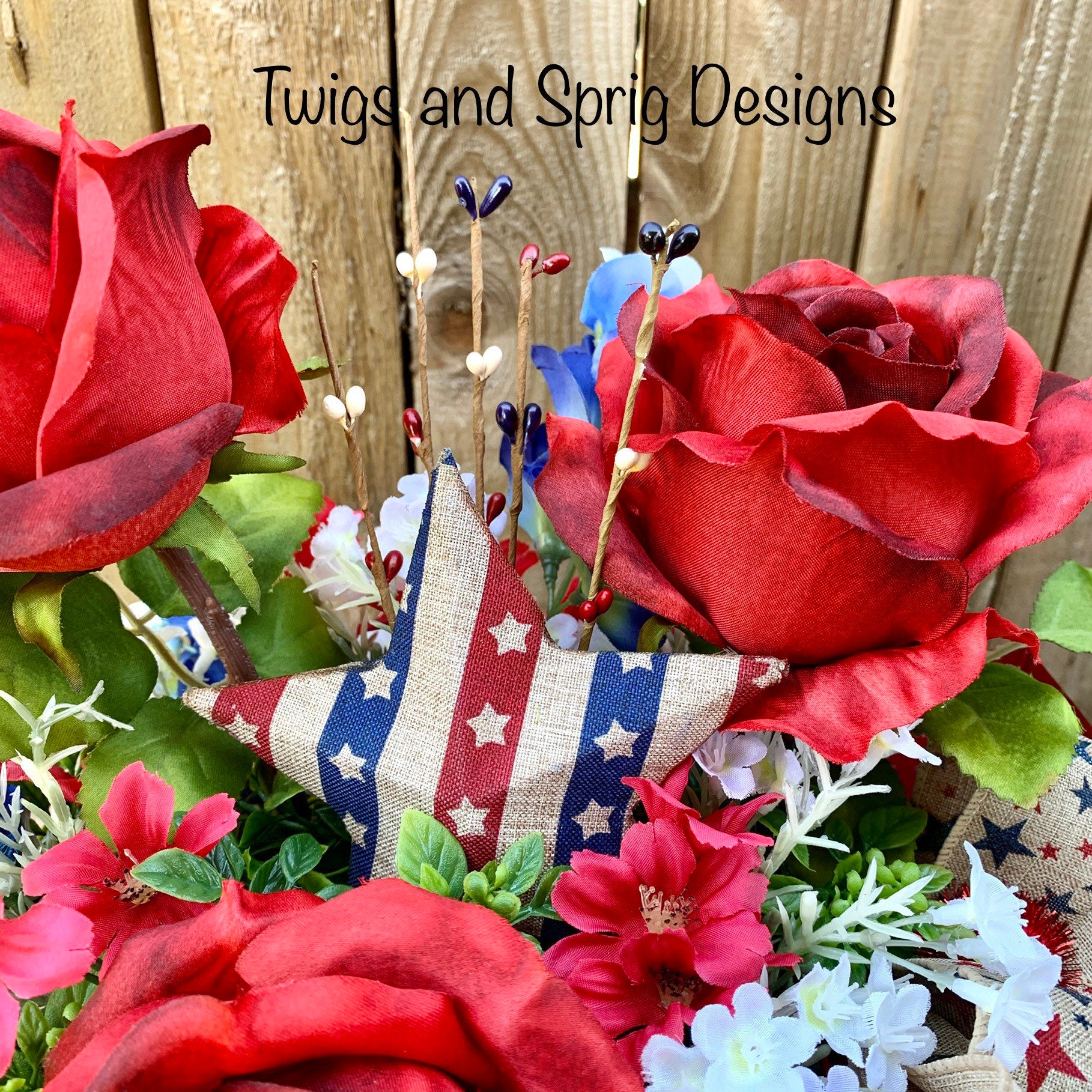 Patriotic Red Rose Floral Arrangement, Americana Home Decor, Farmhouse ...