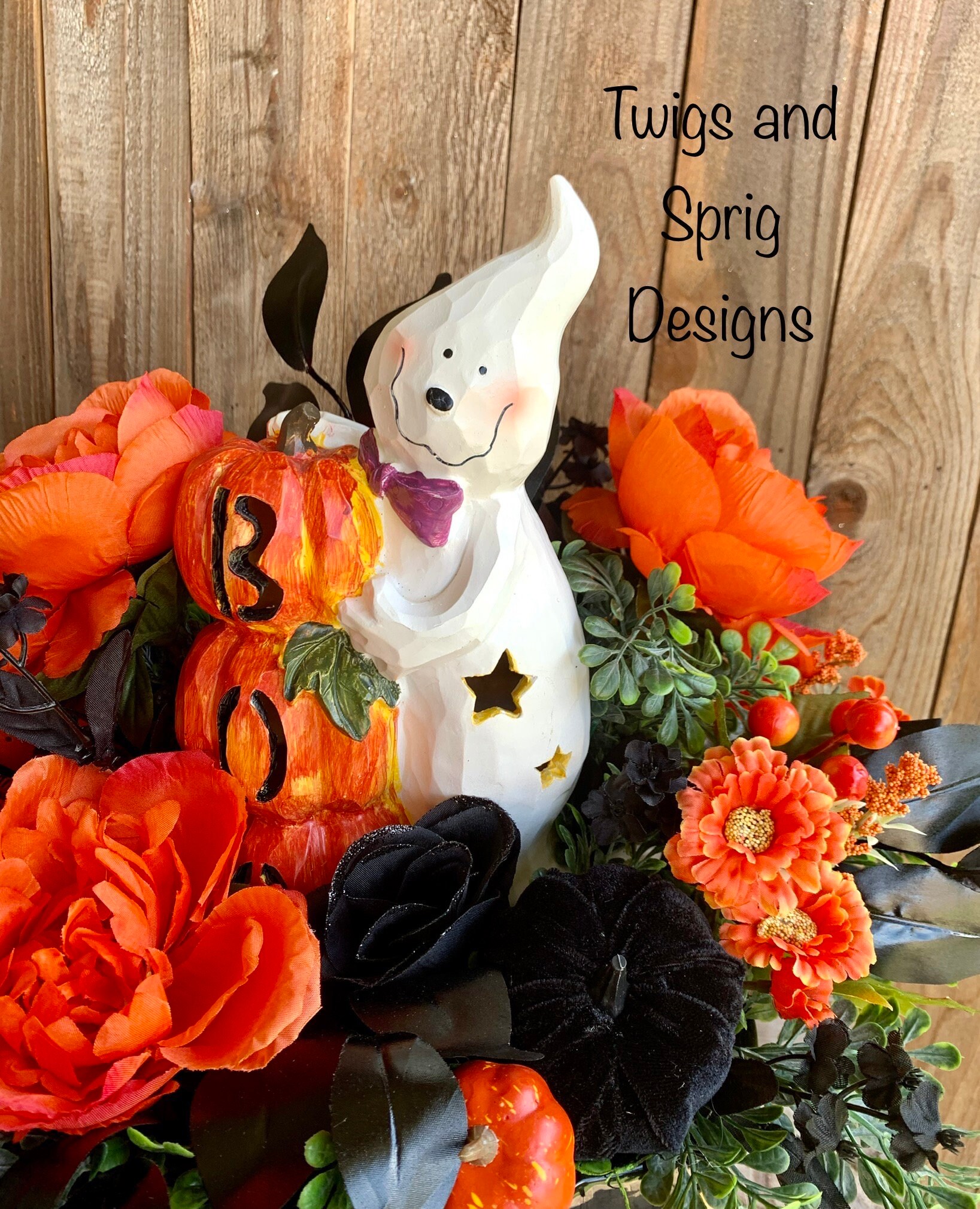 Boo Ghost Floral Centerpiece, Black and Orange Table Decor, Ghost Theme ...