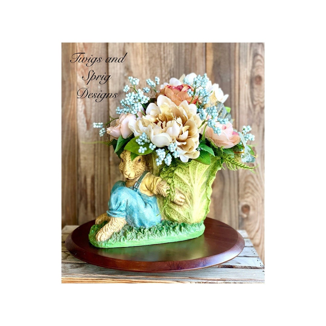 Bunny & Cabbage Ceramic Container, Floral Easter Pink Roses and Cream ...