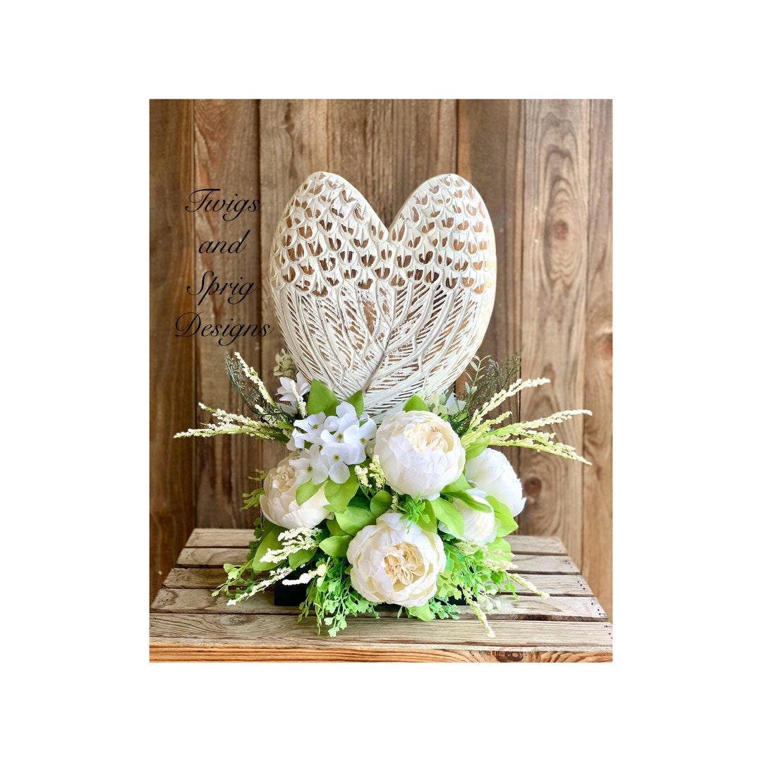 White Angel Wings Centerpiece, Peonies & Hydrangeas Decor, Mother's Day ...
