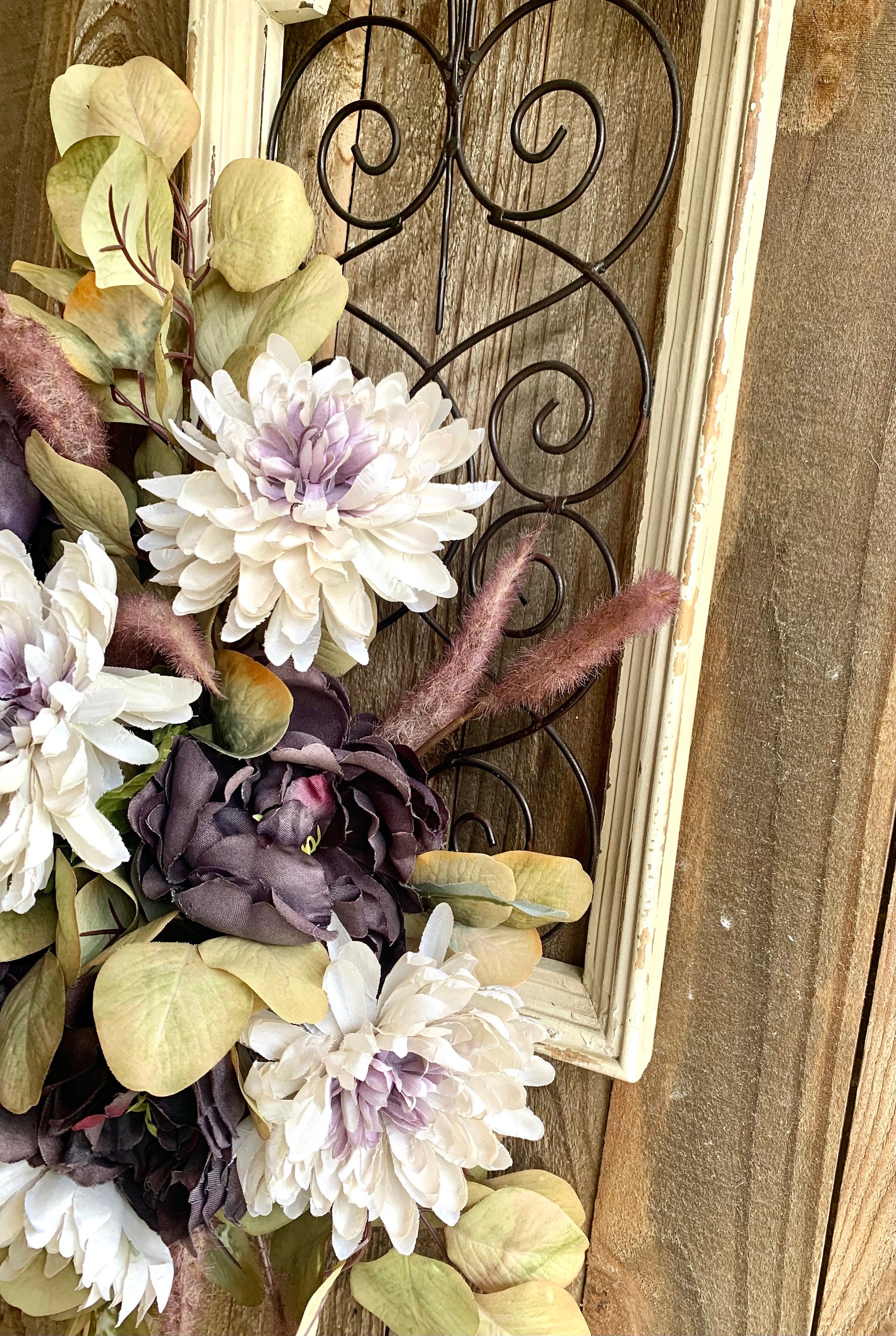 Cathedral Style Window Pane Wall Decor With Cream and Purple - Etsy