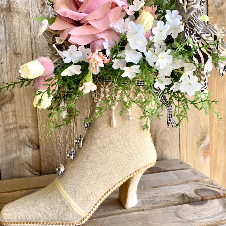 Victorian Style Boot Arrangement, Vintage Boot Floral Centerpiece ...