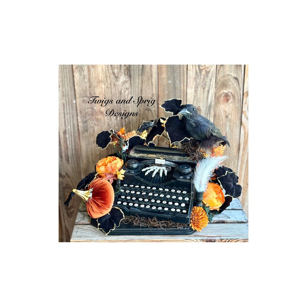 Halloween Metal Faux Typewriter Floral Centerpiece With a Crow, Spooky ...