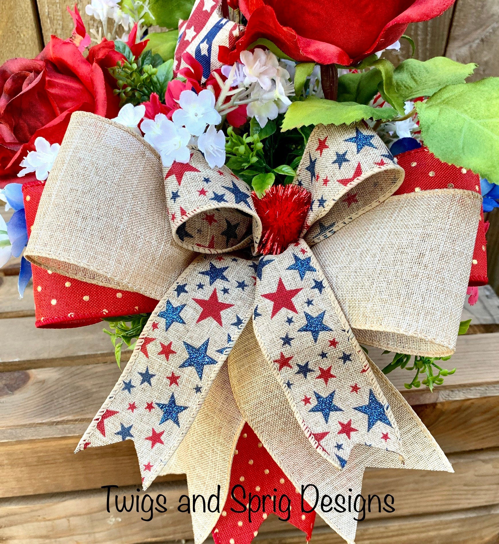Patriotic Red Rose Floral Arrangement, Americana Home Decor, Farmhouse ...