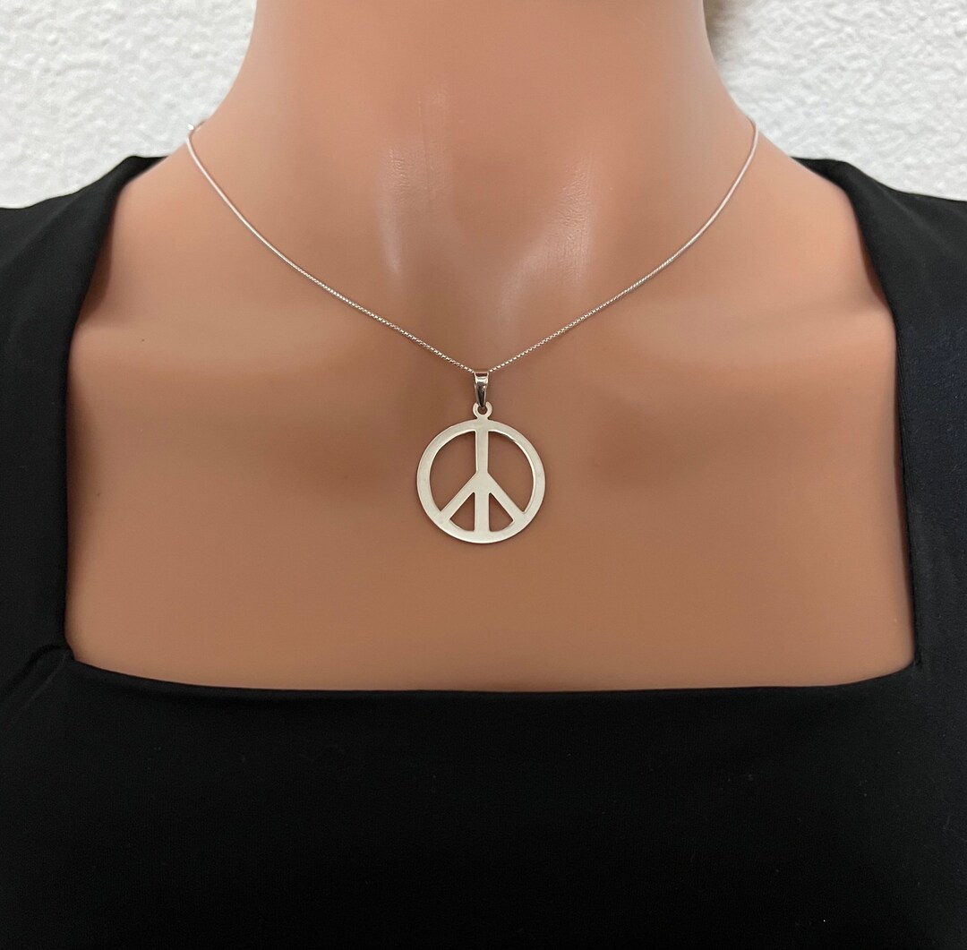 Peace Sign Necklace, Sterling Silver Pendant With Chain Included, for ...