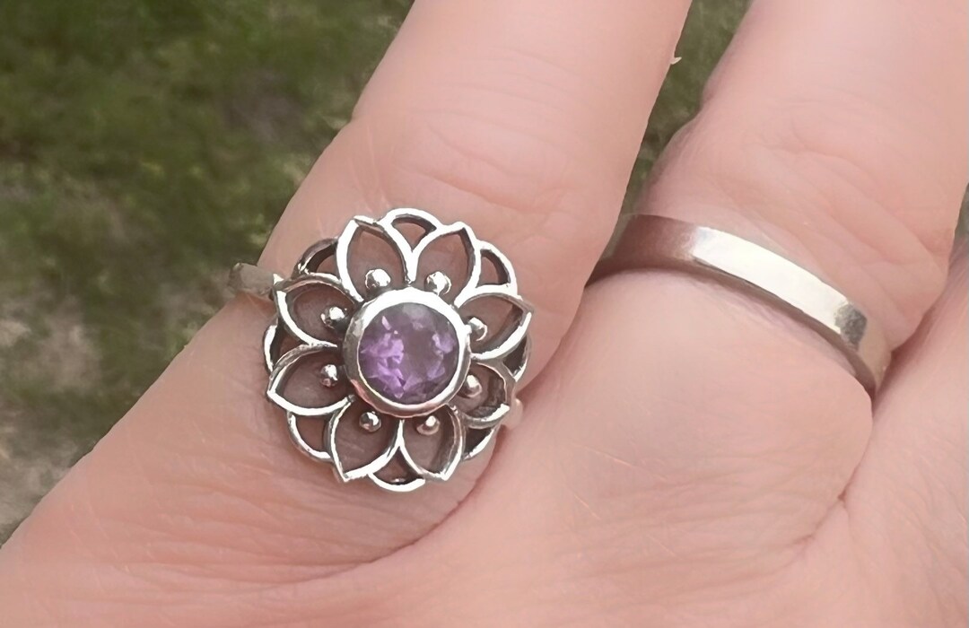 Amethyst Ring, Sterling Silver Mandala Ring, Boho and Hippie, February ...