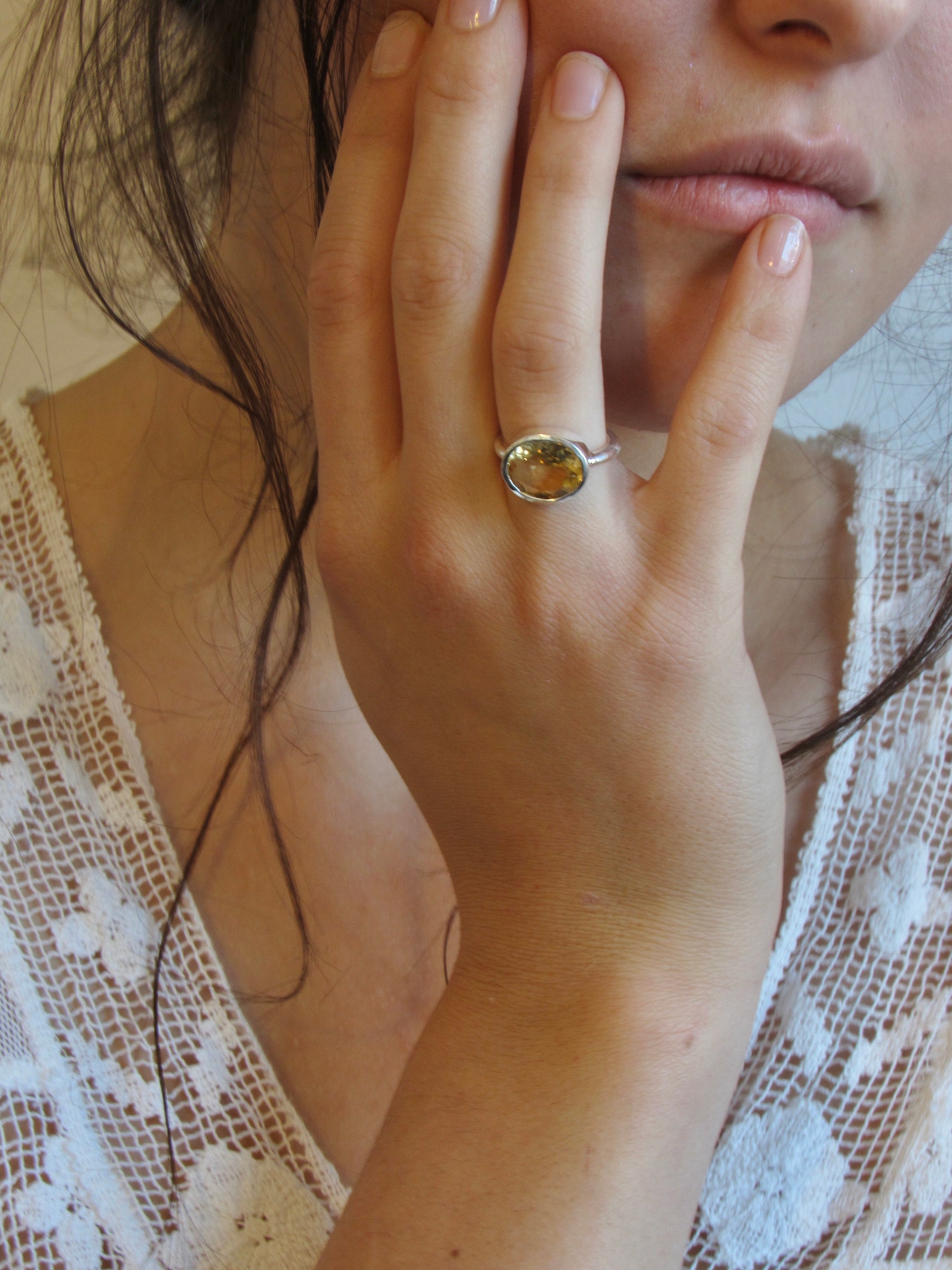 Sterling Silver Citrine Horizontal Oval Ring Minimalist Ring - Etsy