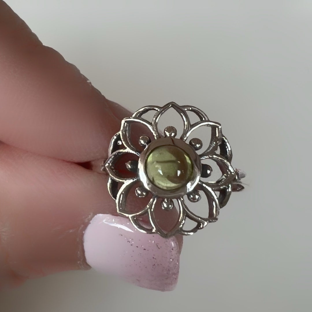 Peridot Ring, Sterling Silver Mandala Ring, Boho and Hippie, August ...
