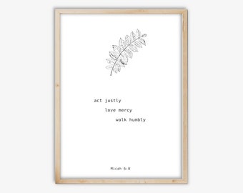 Bible Verse Wall Art, Micah 6:8, Act Justly, Love Mercy, Walk Humbly ...