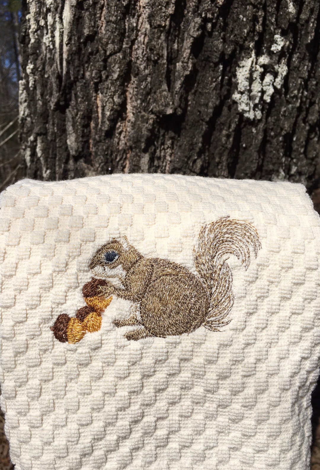 Embroidered Tan Squirrel With Acorns on 12 Color Options of Kitchen ...