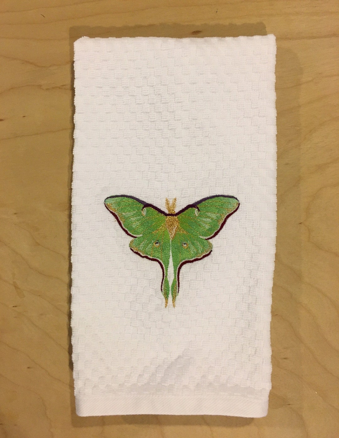 Embroidered Luna Moth With Glow-in-the-dark & Metallic Gold Thread on ...