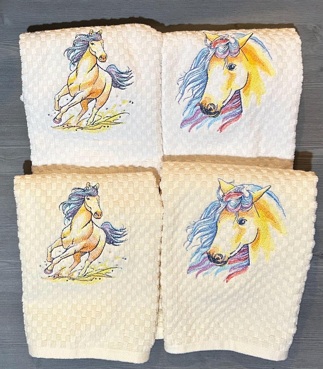 Embroidered Colorful Running Stallion Horse & Horse Head Portrait ...