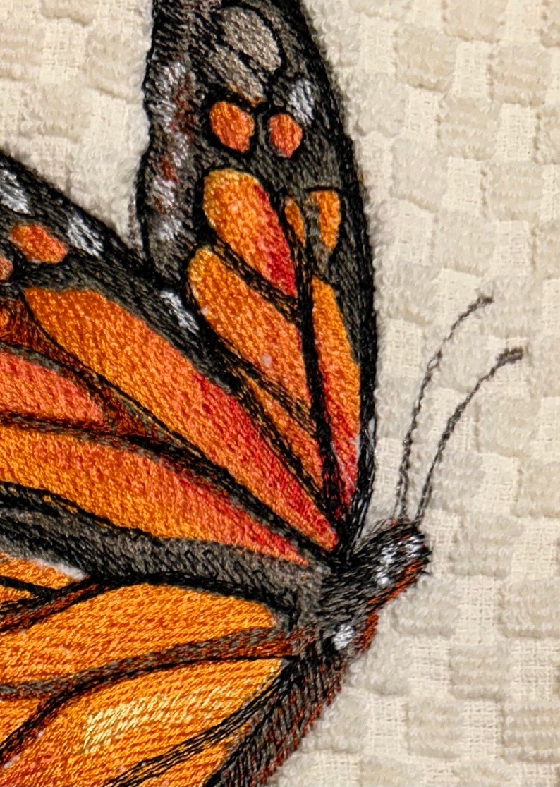 Embroidered Monarch Butterfly on White, Ivory, Gray, Red, Brown, or ...
