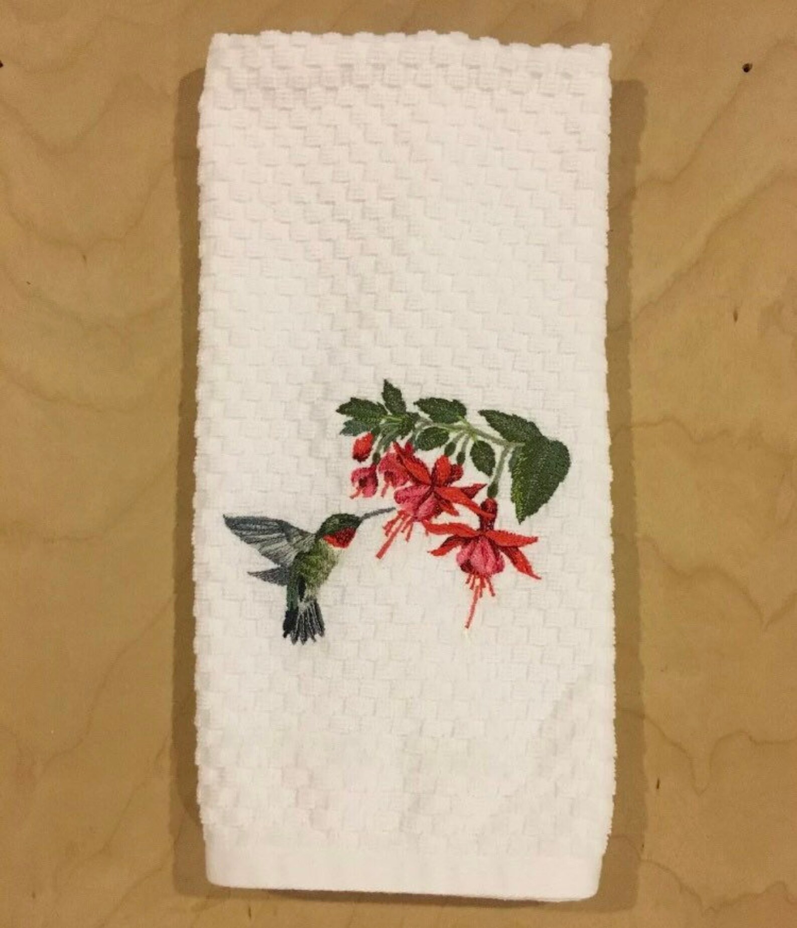 Embroidered Ruby Throated Hummingbirds and Fuchsia Flowers | Etsy