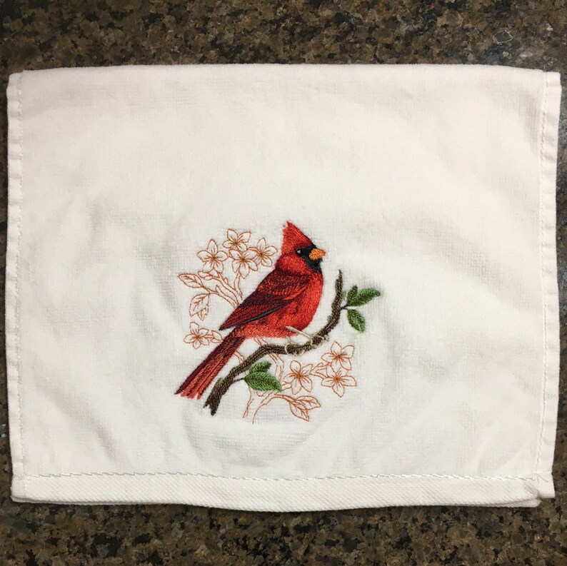 Embroidered Red Cardinal Bird on Leafy Branch Flowers on Your - Etsy