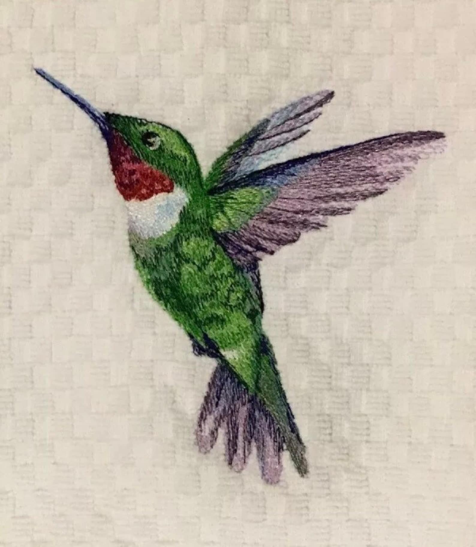 Embroidered Ruby Throated Hummingbirds and Fuchsia Flowers | Etsy