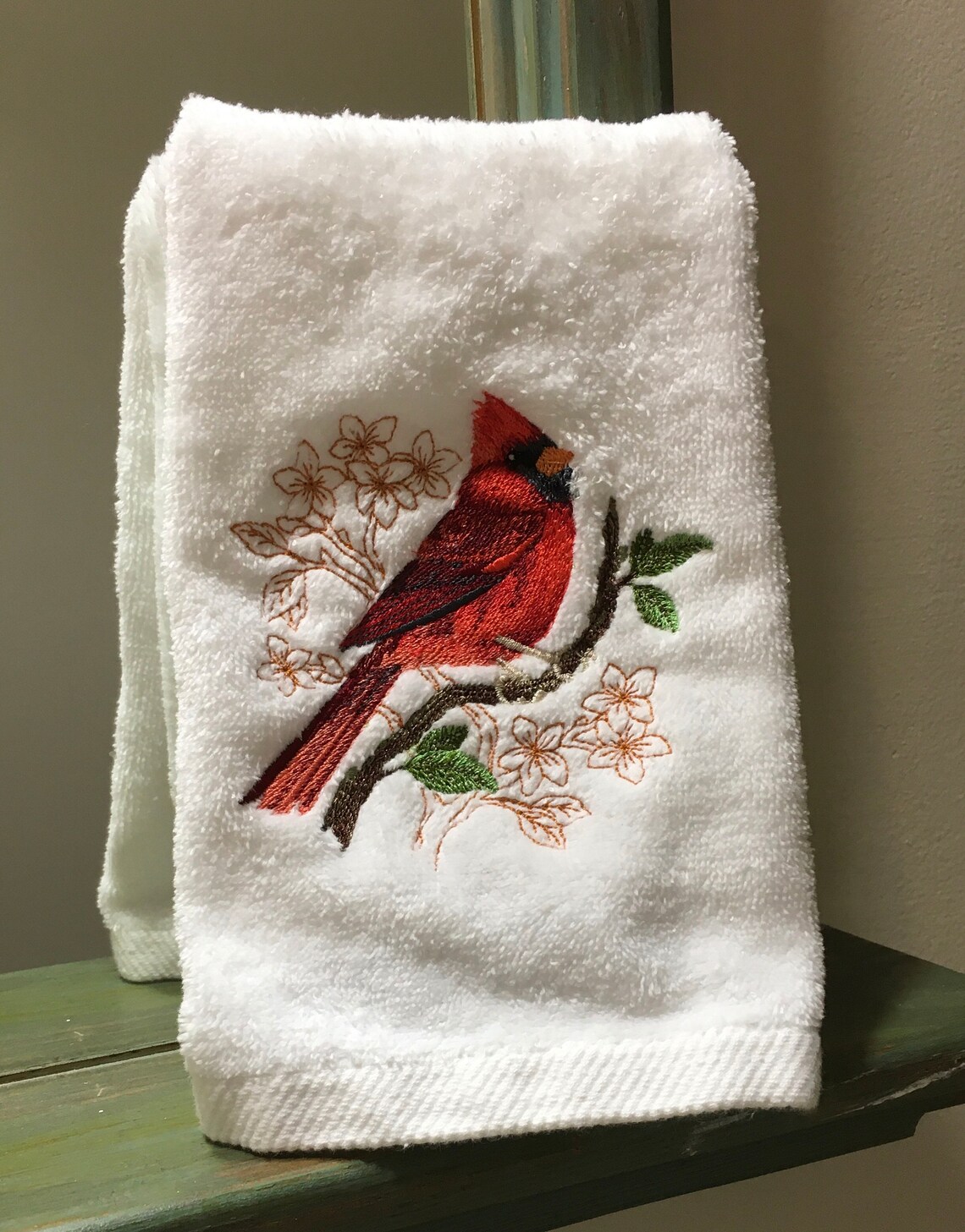 Embroidered Red Cardinal Bird on Leafy Branch Flowers on Your - Etsy