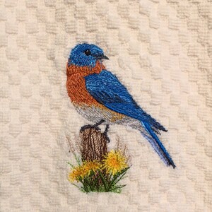 Embroidered Eastern Bluebird on Ivory or White Kitchen Waffle - Etsy