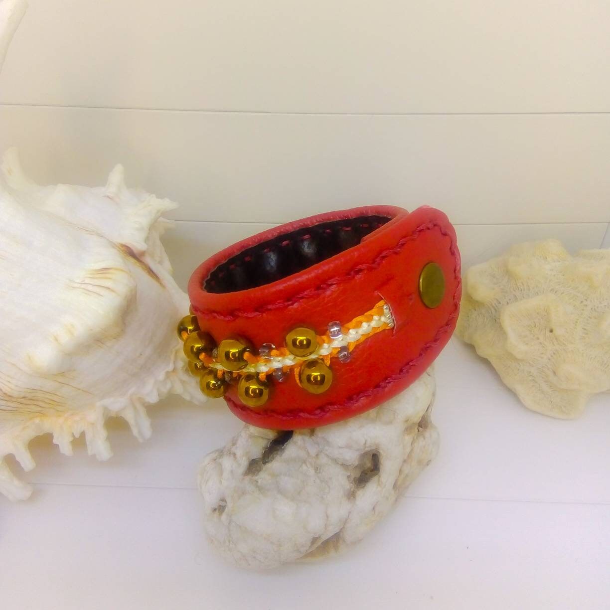 Red Unique Handmade Bracelet for Women's,leather Cuff With Kumihimo ...