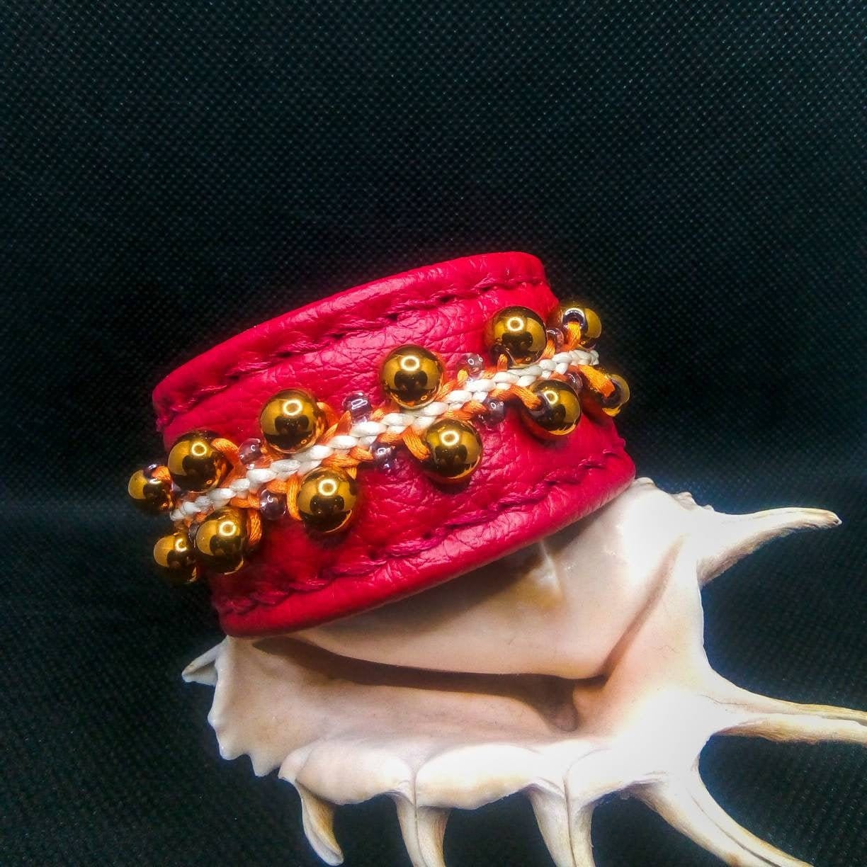 Red Unique Handmade Bracelet for Women's,leather Cuff With Kumihimo ...