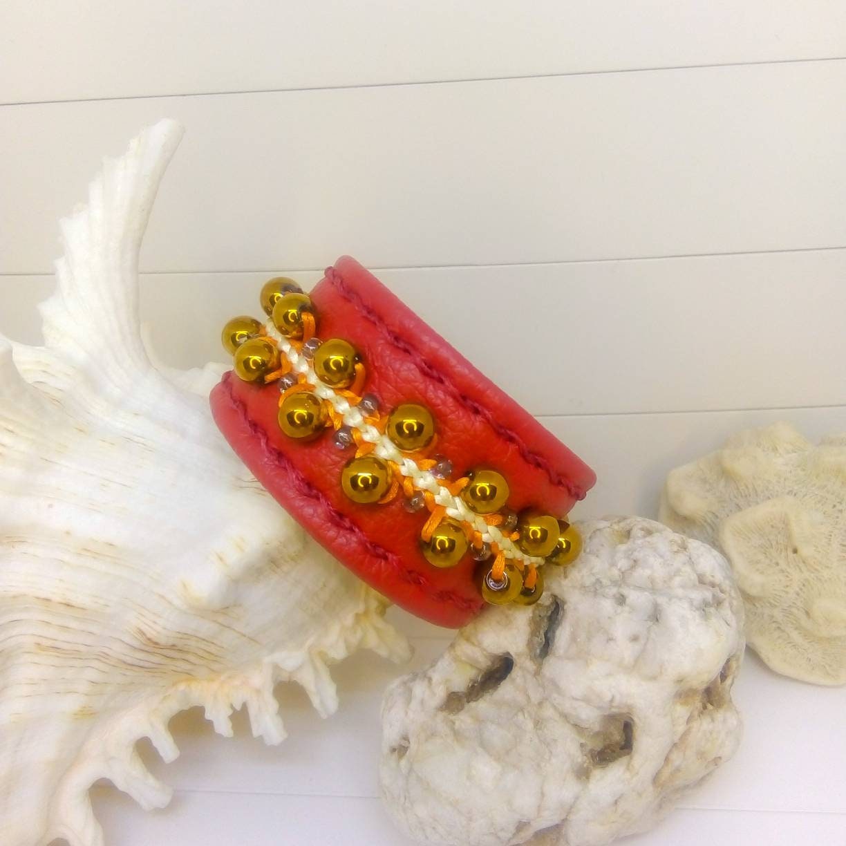 Red Unique Handmade Bracelet for Women's,leather Cuff With Kumihimo ...