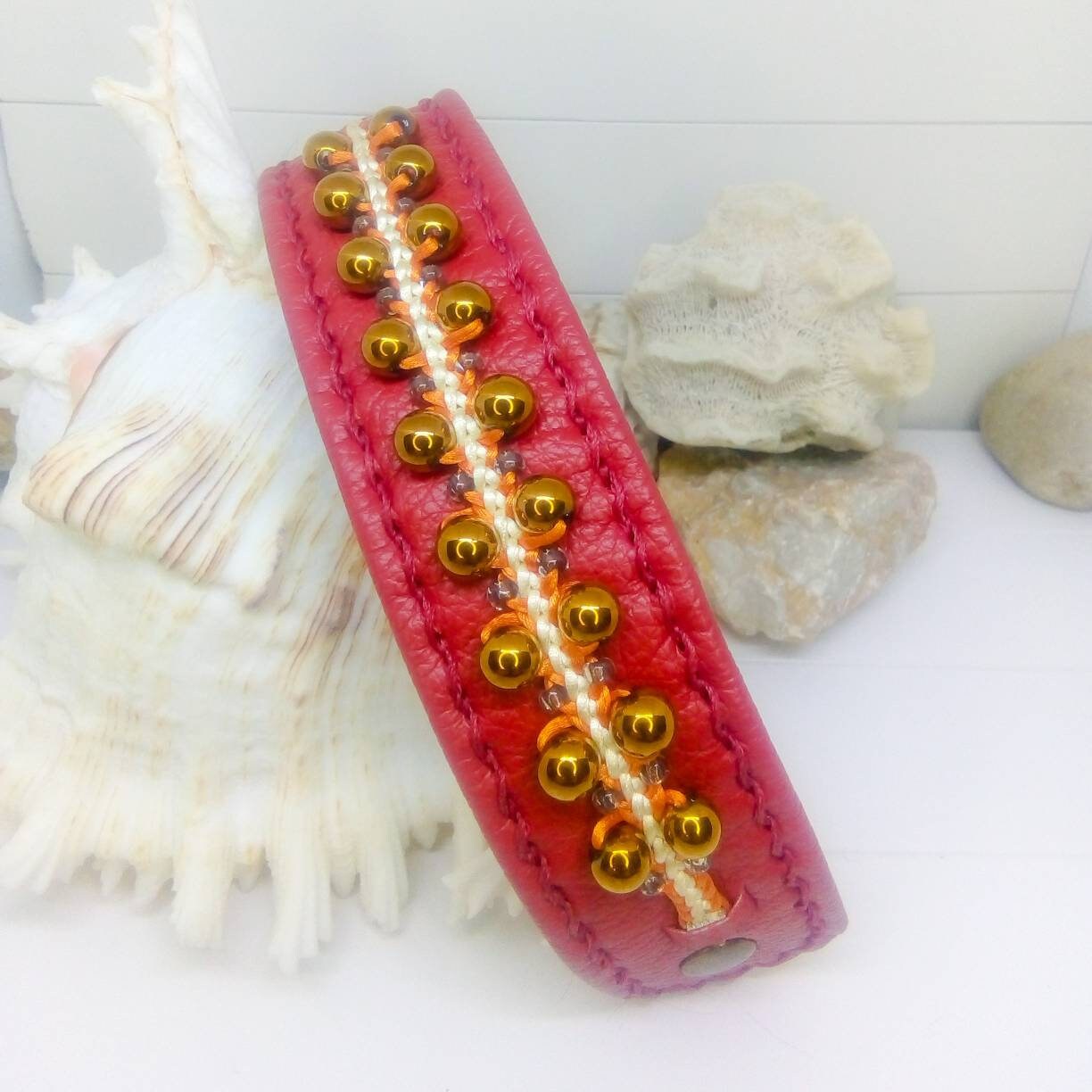 Red Unique Handmade Bracelet for Women's,leather Cuff With Kumihimo ...