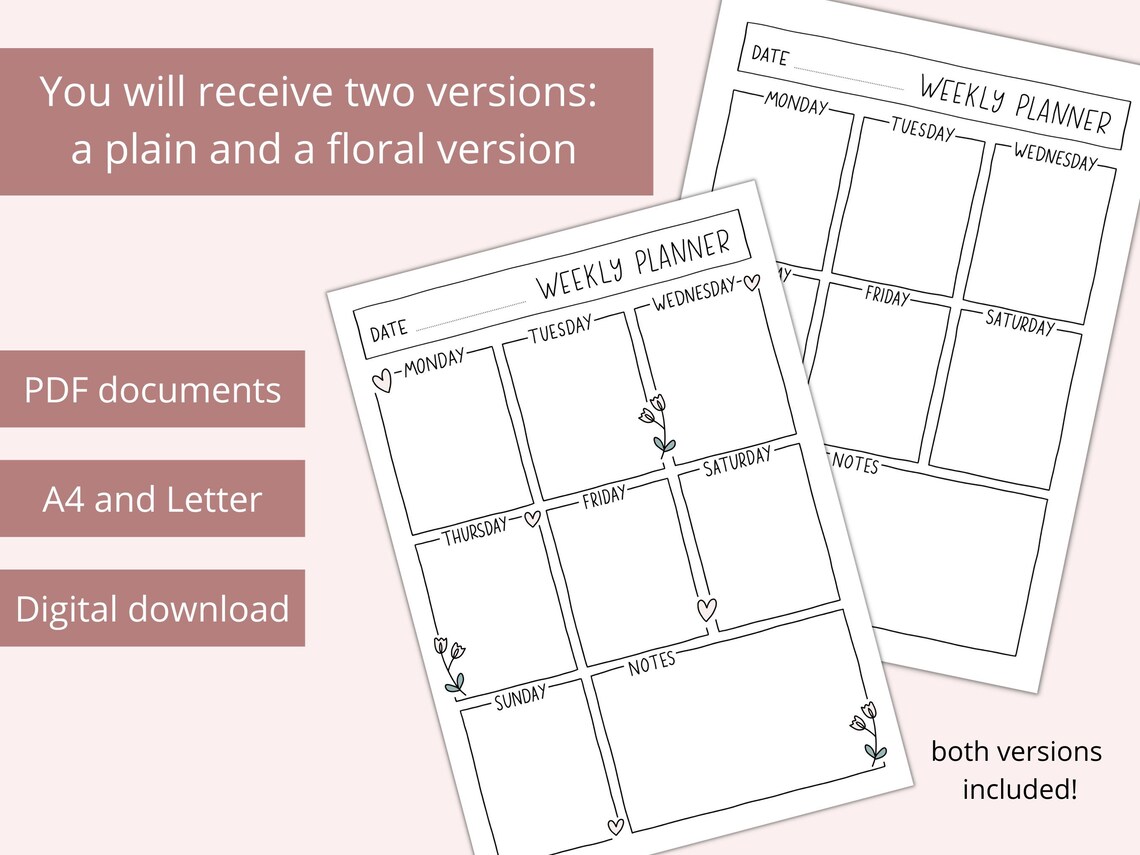 Printable Weekly Planner Simple Hand Drawn Planner Bujo - Etsy UK