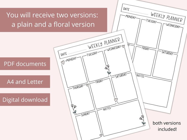 Printable Weekly Planner Simple Hand Drawn Planner Bujo - Etsy