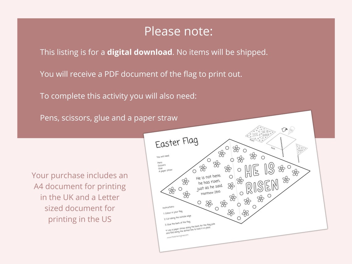Printable Easter Flag Christian Easter Crafts for Kids - Etsy UK
