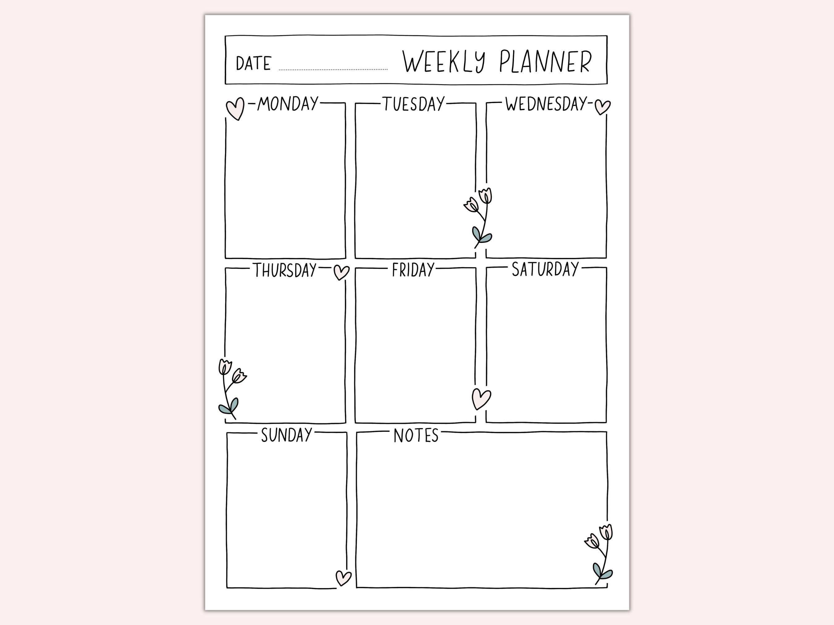 Printable Weekly Planner | Simple Hand Drawn Planner | Bujo Planner ...