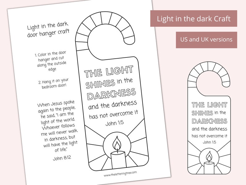 Printable Bible Verse Craft | Light in the Dark Door Hanger | Sunday ...