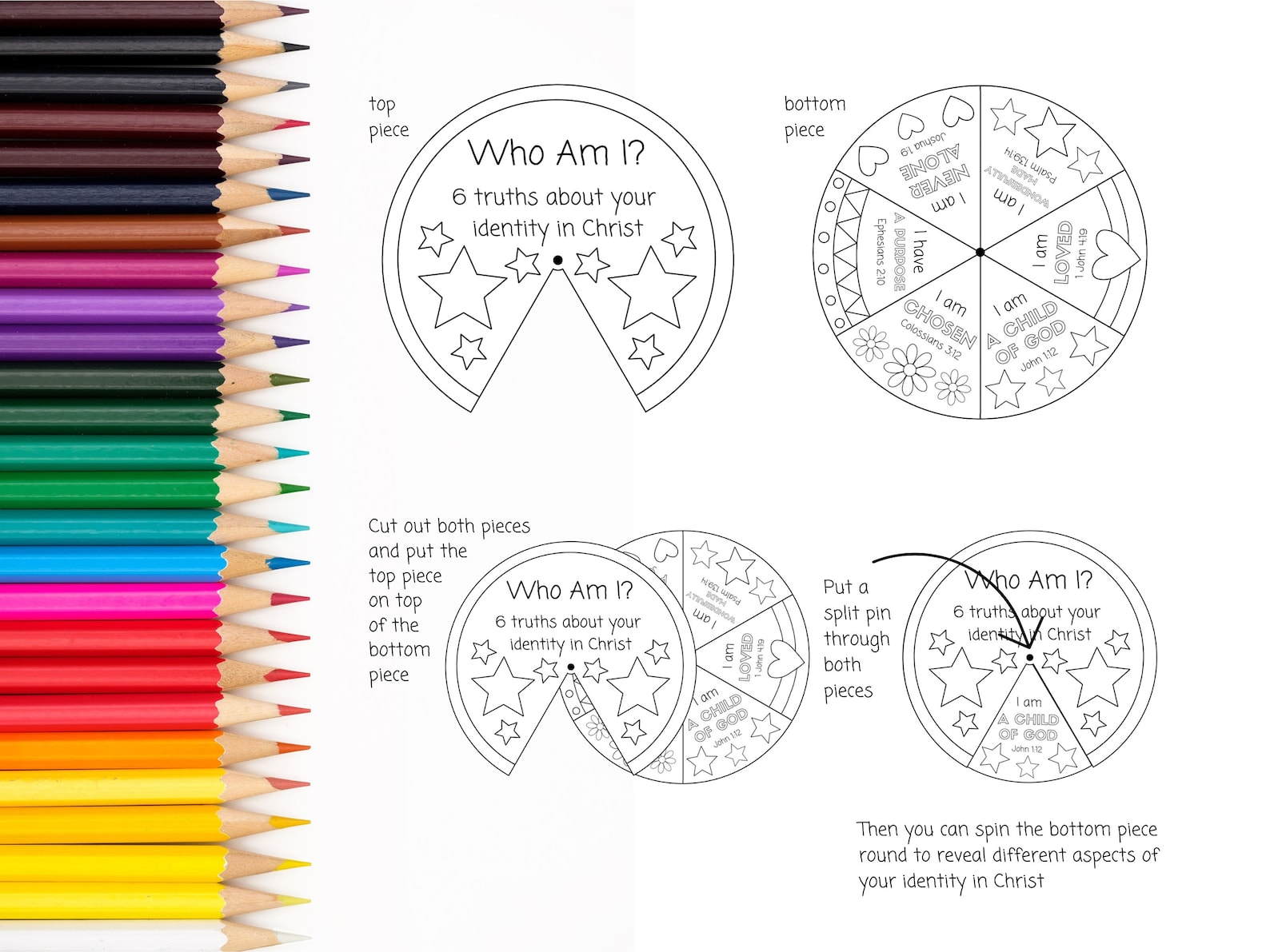 Printable Identity in Christ Spinner | Bible Verse Crafts for Kids ...