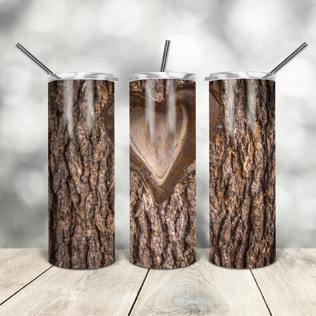 20 Oz Skinny Tumbler Tree Bark Carved Heart Tapered Straight Template ...